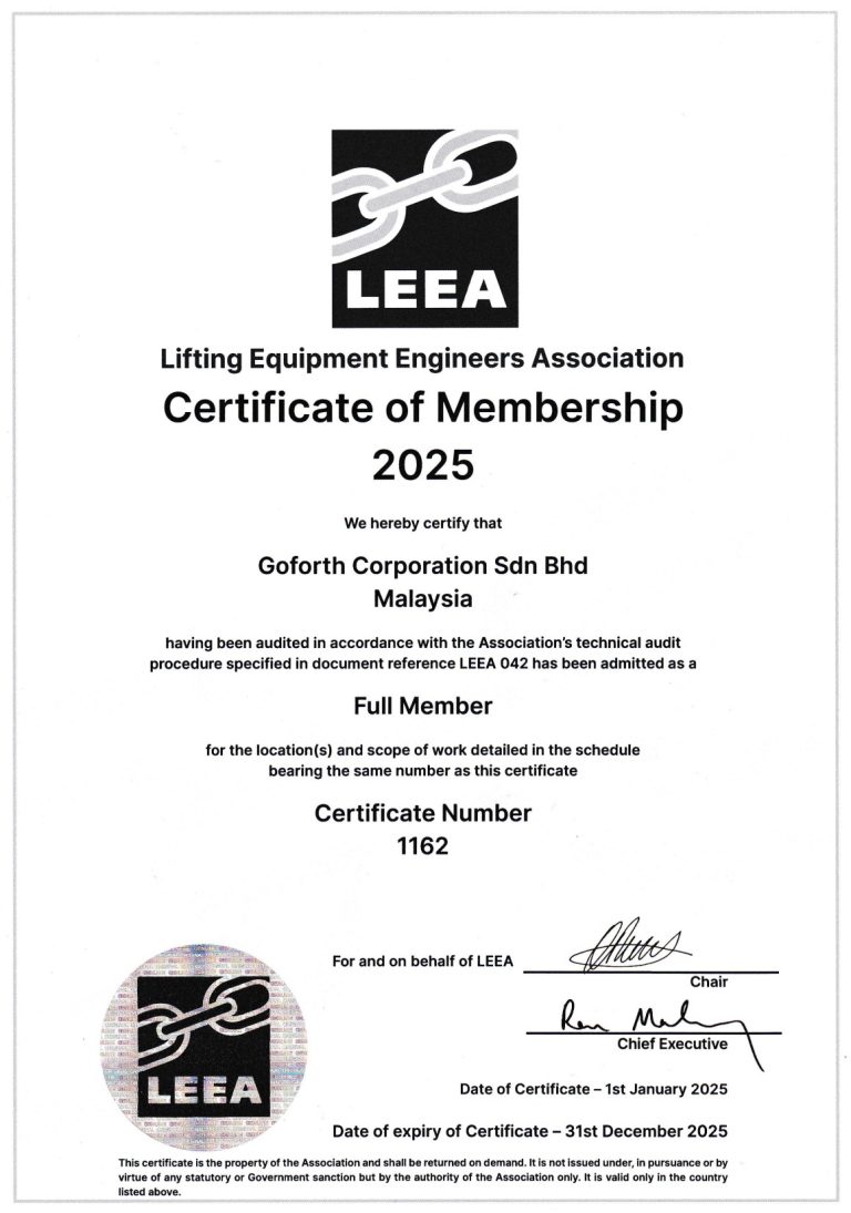 Our Certificates - Goforth Wire Rope Slings, Shackles, Crosby, Spreader ...
