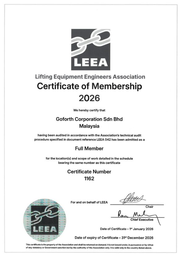 LEEA 2026 Certificate - Goforth Wire Rope Slings, Shackles, Crosby ...