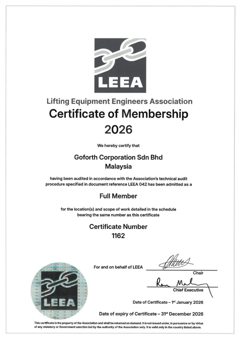 LEEA 2026 Certificate - Goforth Wire Rope Slings, Shackles, Crosby ...